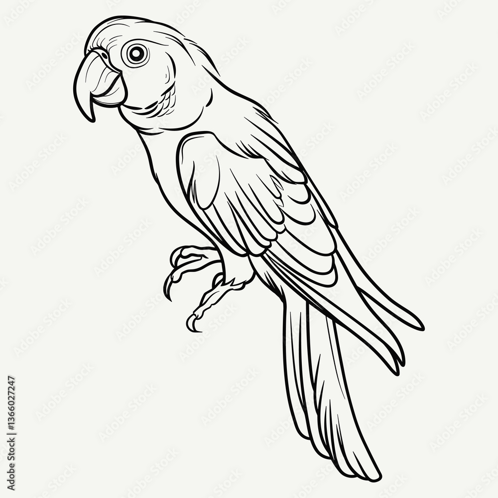 Hand-drawn Parrot Illustration - Black and White Line Art Stock Vector ...