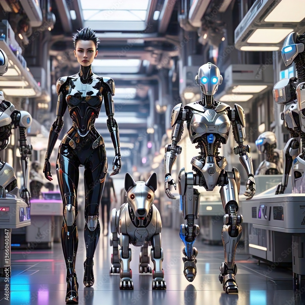 Foto de Stock futuristic robot, AI assistant, mechanical pet, humanoid ...