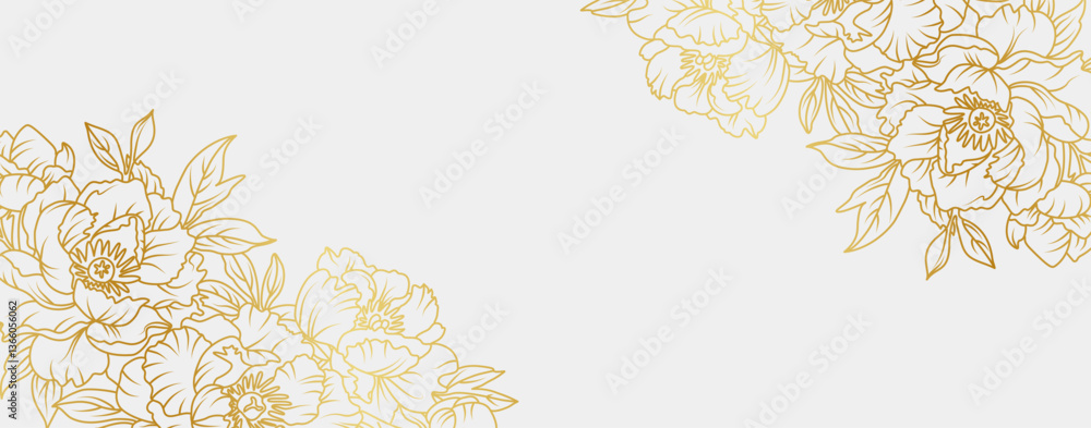 Luxury gold peony flowers background. Floral pattern tropical in line ...