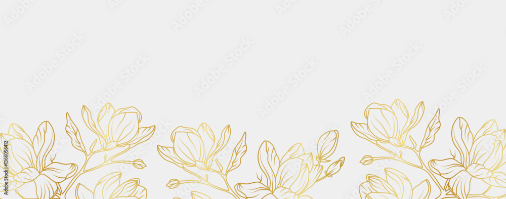 Luxury gold magnolia flowers background. Floral pattern tropical in ...