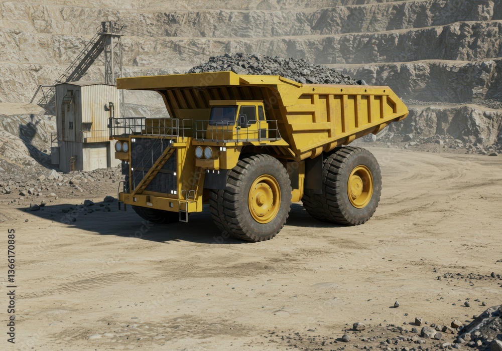Heavy machinery, dump truck transporting rock at the quarry. Mining ...