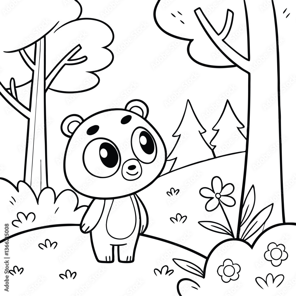 Cute kawaii bear coloring page for kids Stock Vector | Adobe Stock