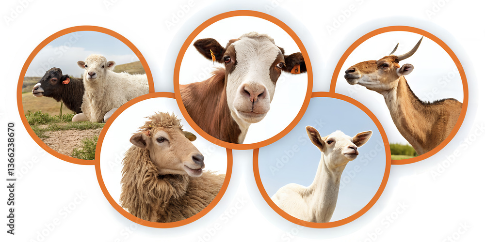 Farm animals photo featuring goats, cows, sheep, and antelope, Goat ...