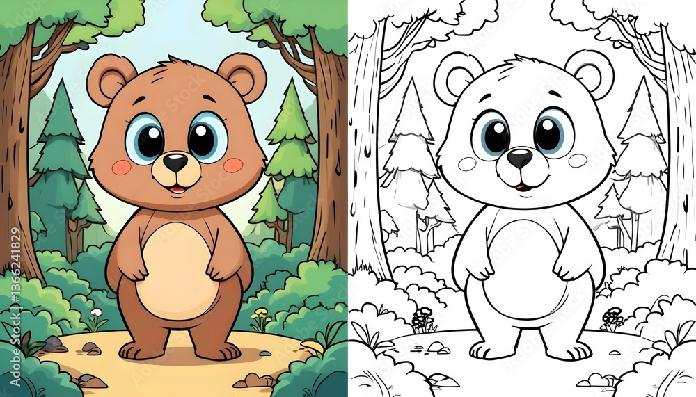 Cute bear coloring page for kids printable free download cartoon animal ...