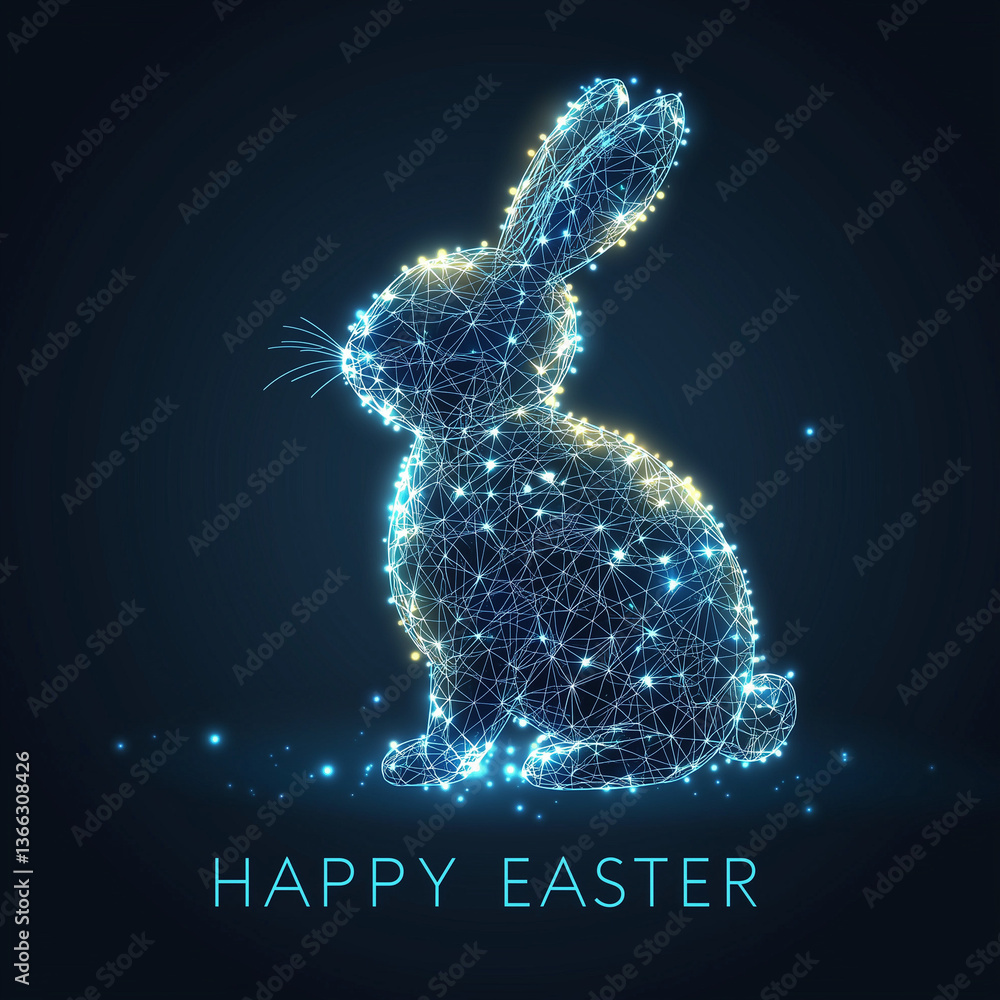 Easter bunny with neon lights - Happy Easter. Digital Easter bunny ...