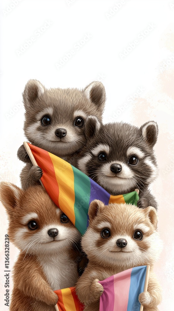 Cute animals LGBTQ+ pride flags, adorable pride animals holding LGBTQ+ ...