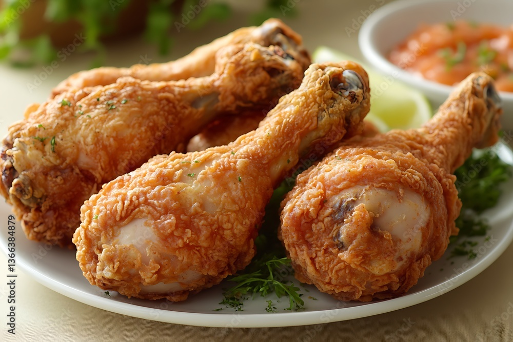 Hot and crispy fried chicken drumsticks with a crunchy, flaky coating ...