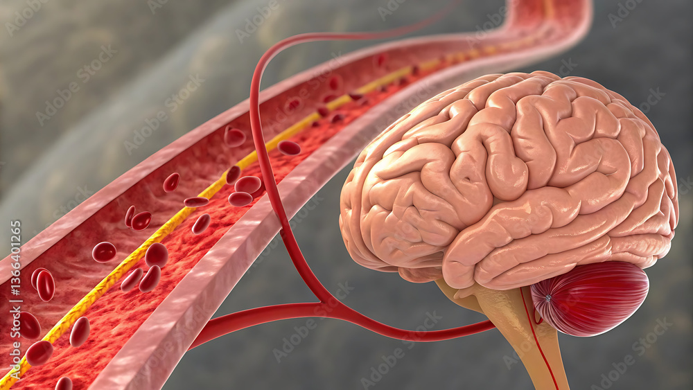 Hemorrhagic stroke, 3D illustration showing hemorrhage on the brain ...
