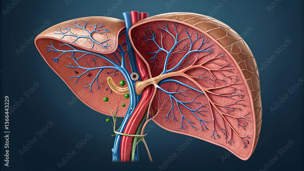 Realistic liver anatomy structure. Vector hepatic system organ ...