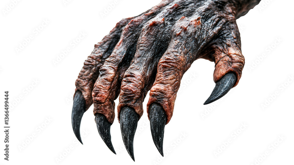 Scary, clawed monster hand with sharp black nails, cut out transparent ...