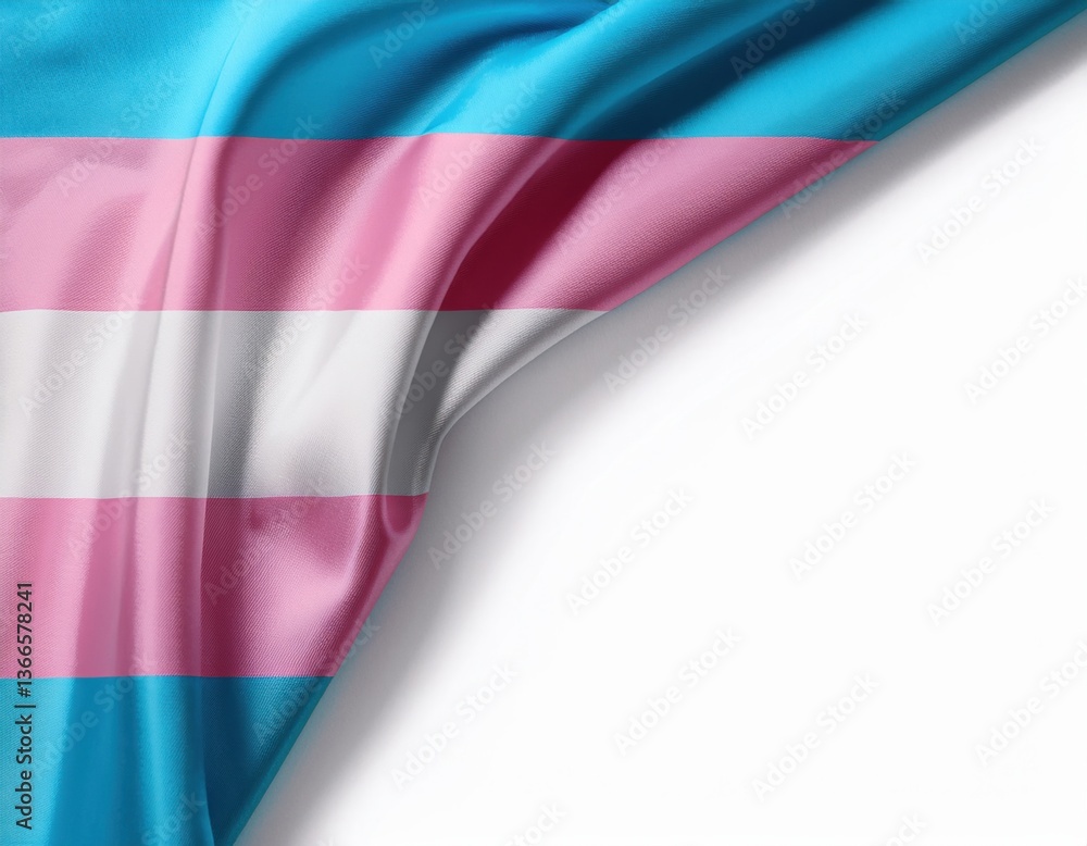 Transgender pride flag with waving fabric texture on white background ...