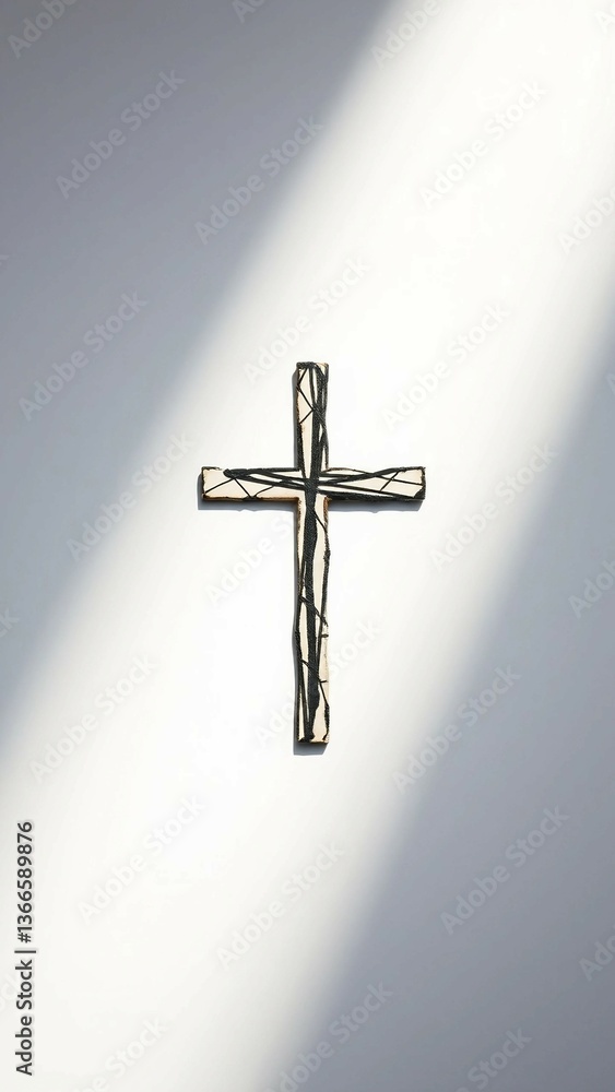 Ash cross symbol on white background for lent and religious reflection ...