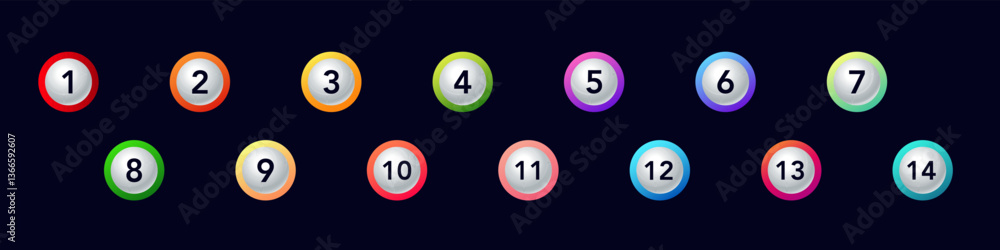 Bullet point icons with bright numbers for lists and presentations ...