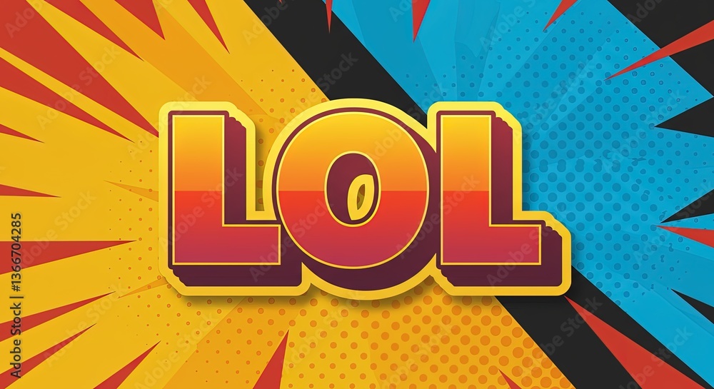 Lol text art with comic book style background in yellow and blue colors ...