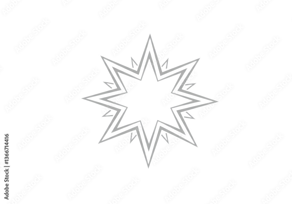 Grey starburst symbol with pointed rays on transparent background for ...