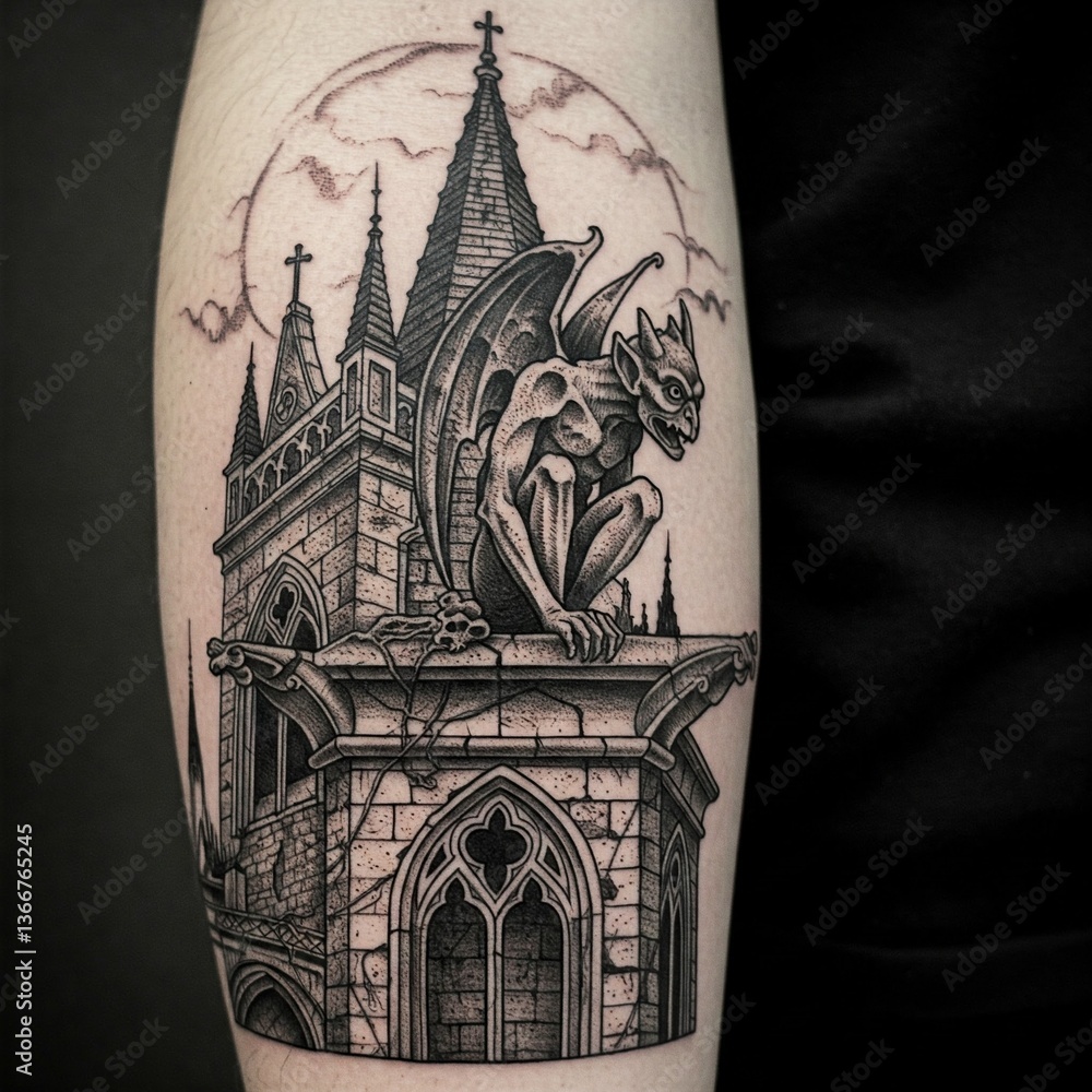 Gothic-Inspired Castle Tattoo Design on Forearm with Dark Fantasy ...