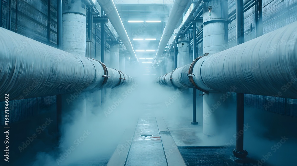 Highly detailed and intricate industrial steam pipe network system with ...