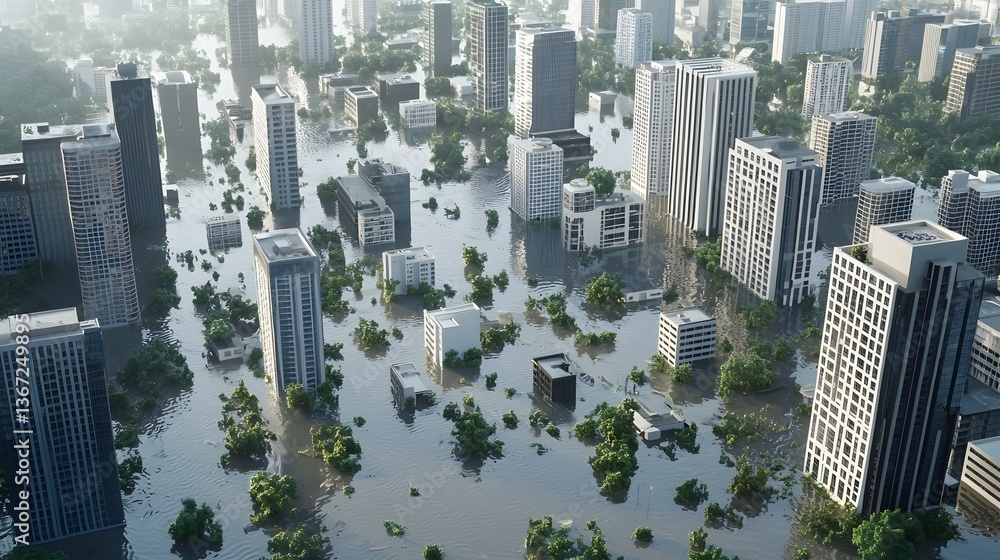 Digital map displaying flood prone areas and optimized drainage routes ...
