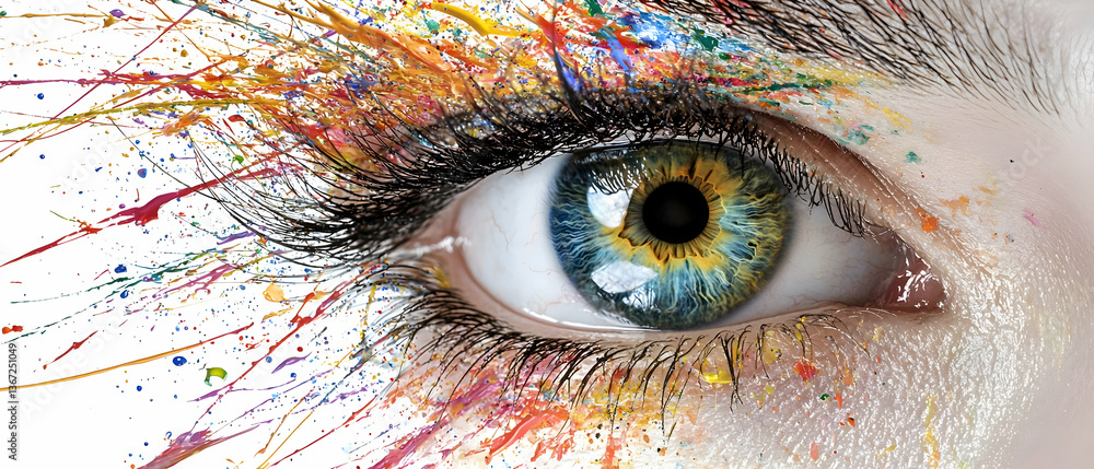 Closeup of a Colorful Human Eye with Paint Splatter Stock Photo | Adobe ...