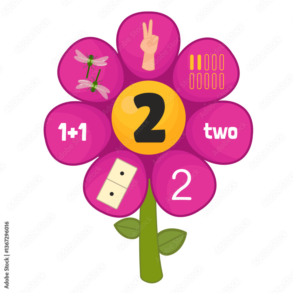 Educational material for learning numbers. Cartoon illustration cute ...