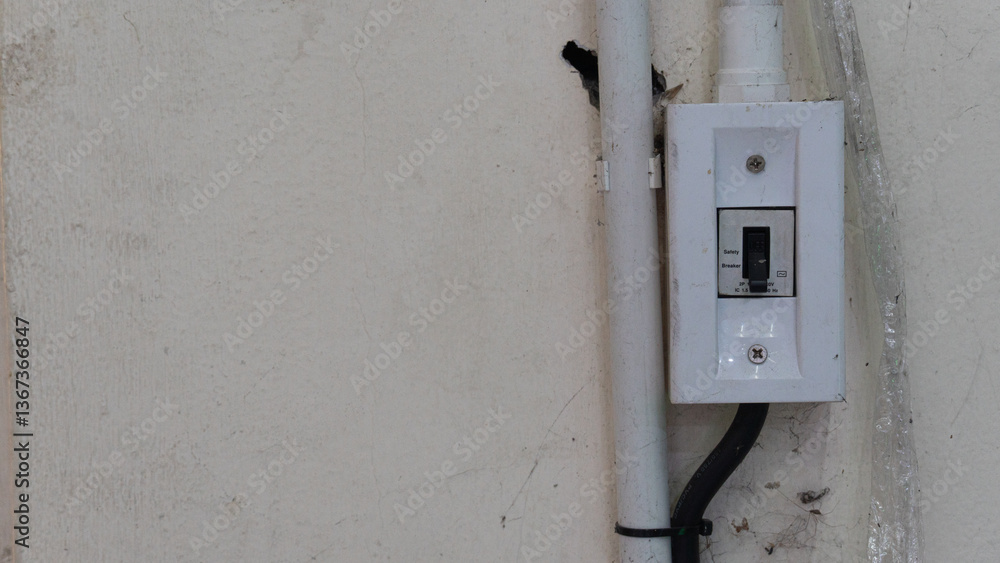 Electrical circuit breakers installed on concrete walls. Installation ...