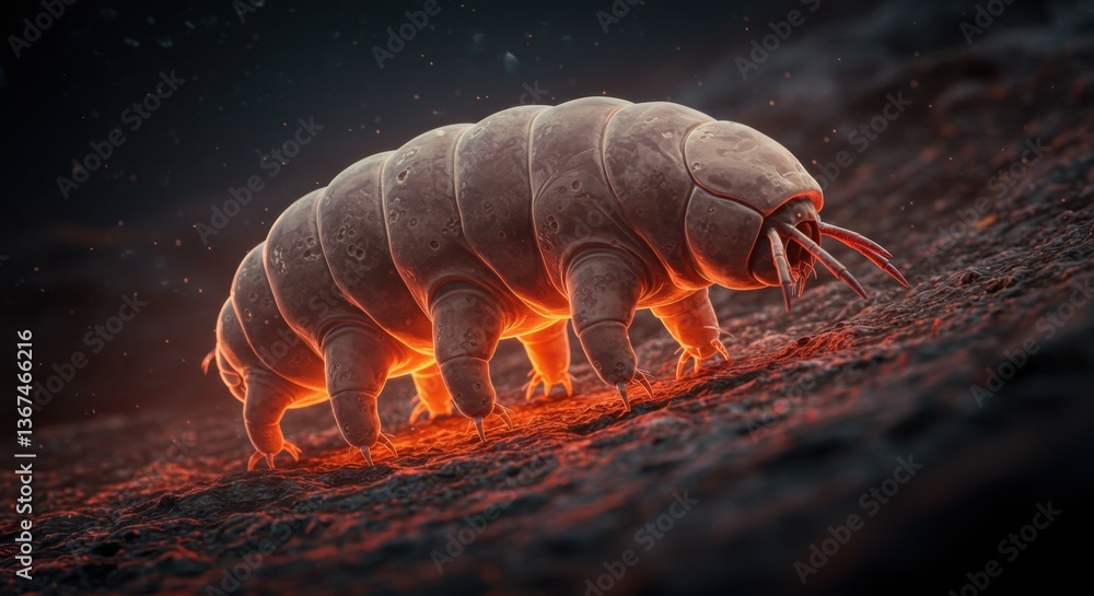 Microscopic Water Bear Tardigrade Crawling on Surface Stock Photo ...