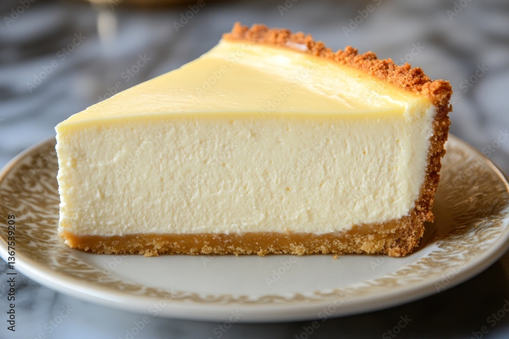 Classic New York cheesecake slice, creamy with a golden graham cracker ...