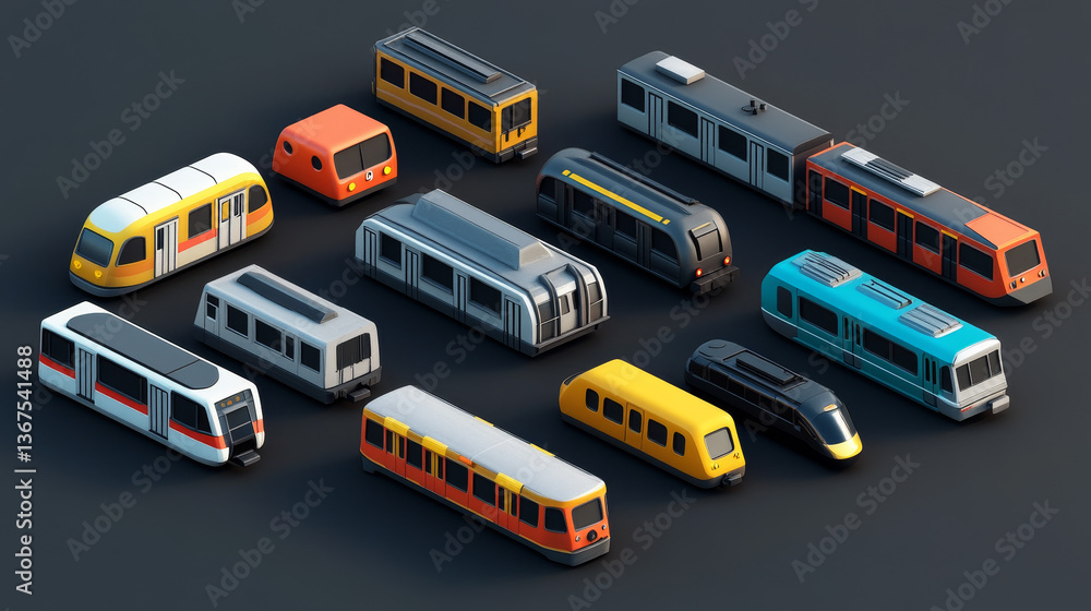 Underground isometric set with train and station symbols. Flat 3d ...