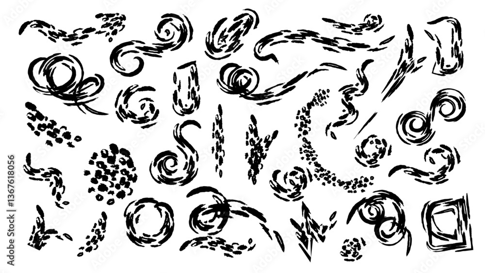 Black ink brush strok.Marker underline. Grunge brush strokes, ines, ink ...
