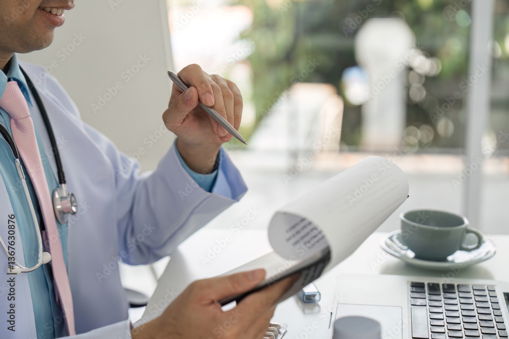 Healthcare Documentation and Medication Management. Doctor reviewing ...