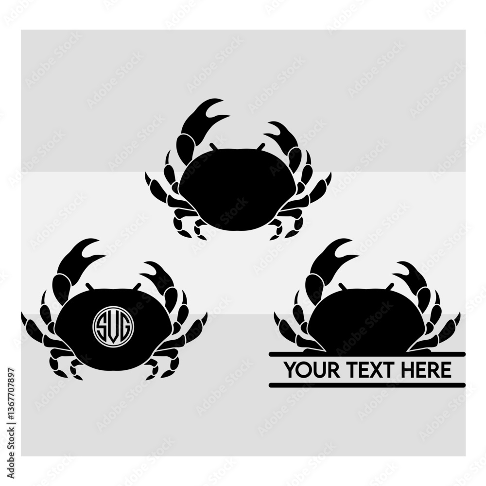 Vector de Stock crab svg, crab silhouette, seafood svg, crab clipart ...