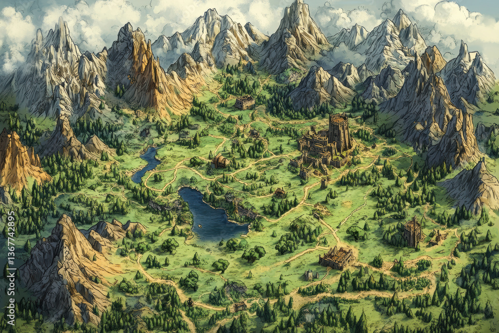 Isometric Fantasy RPG World Map Stock Illustration | Adobe Stock