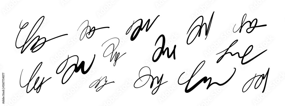 Handwritten signature name sign with random letter forms. Fake ...