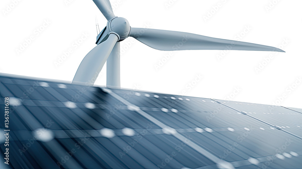 Powering Tomorrow: A modern solar panel array and wind turbine stand ...