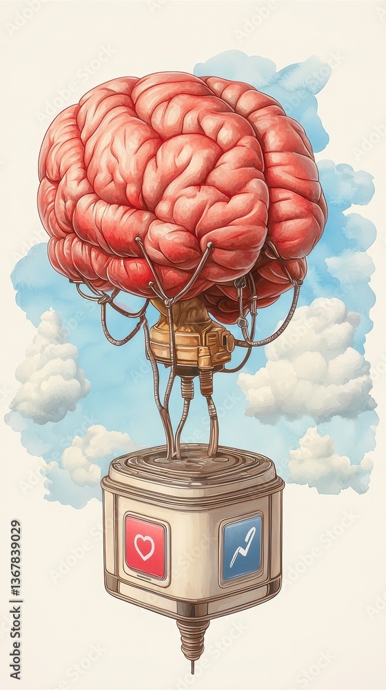 Ilustración de Stock Brain on computer representing mental health apps ...