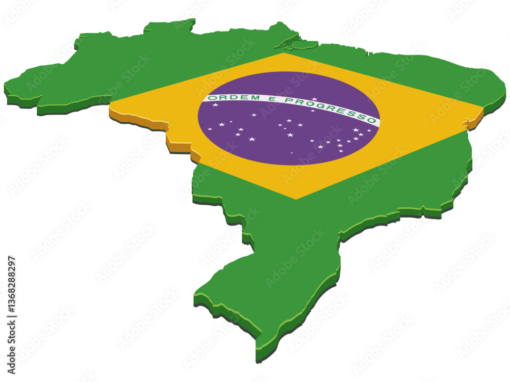 3D Map of Brazil in the colors of the Brazilian flag (cut out) Stock ...