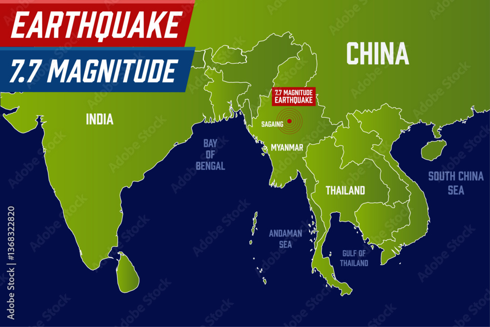 Infographic map showing earthquake striking Myanmar, and neighboring ...