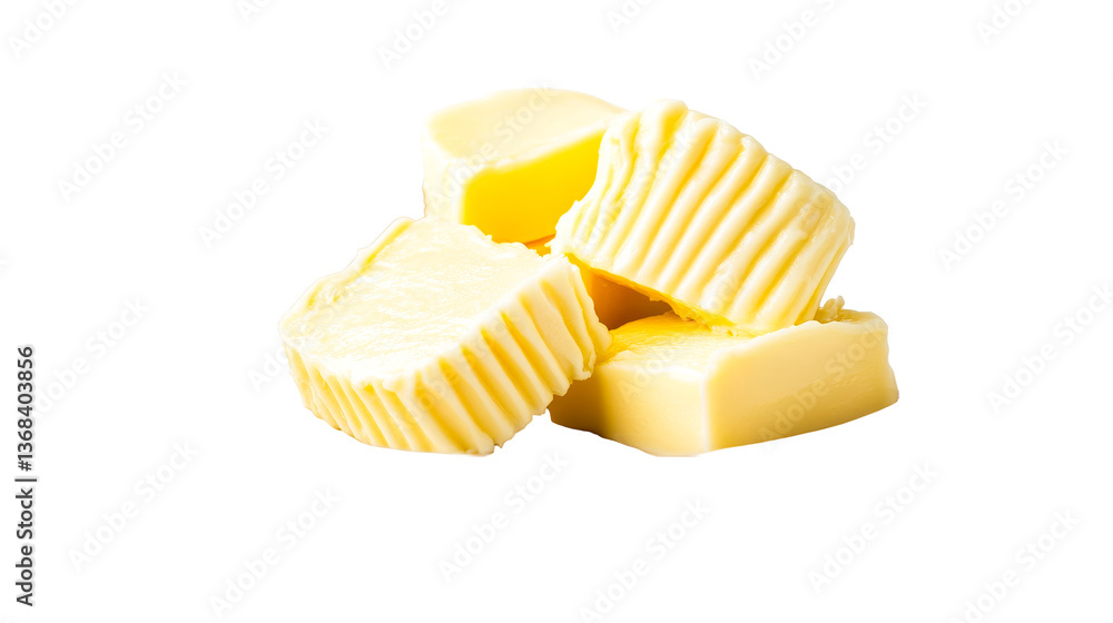 Delicious butter blocks, pile of dairy product, creamy yellow, cut out ...