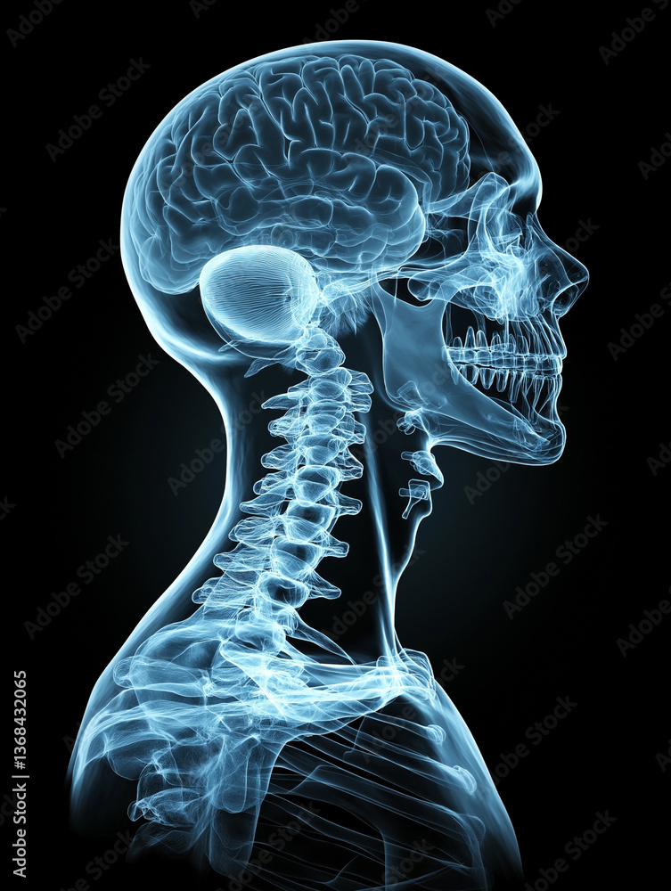 Stock-Illustration „ "X-Ray Human Skull with Brain Anatomy, Transparent ...