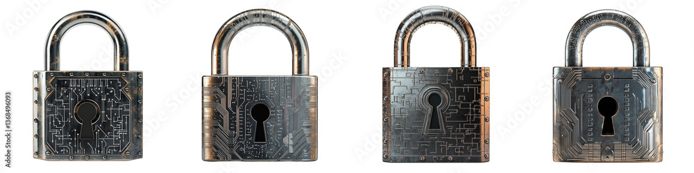 set of A digital lock, a symbol of copyright protection in the digital ...