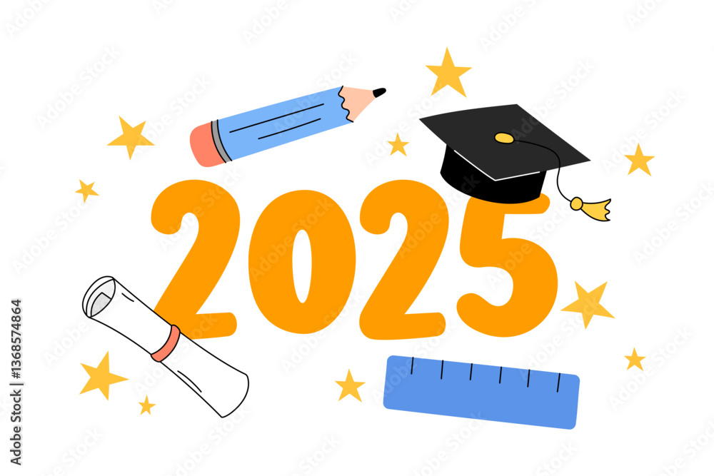 Graduation 2025 vector illustration. Grad class of 25 print for ...