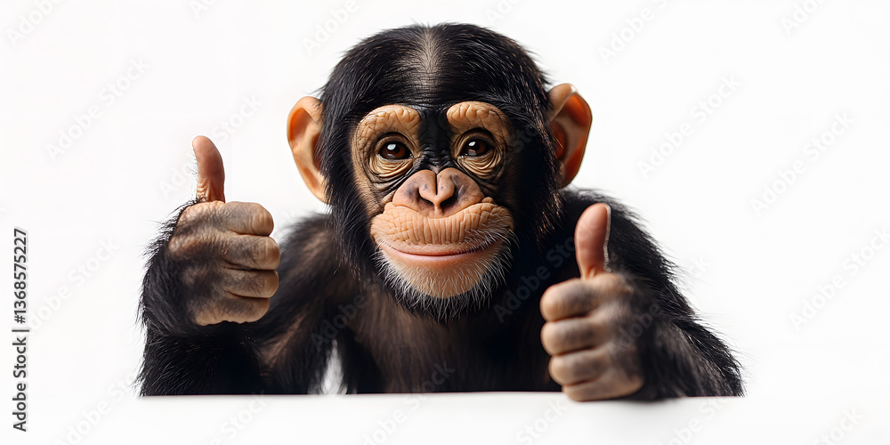 Chimpanzee Giving Thumbs Up in a Cheerful Pose on White Background ...
