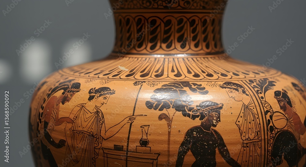Ancient Greek Pottery with Painted Figures Depicting a Scene of Daily ...