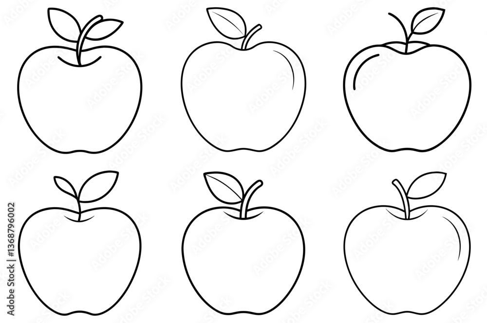 Apple Outline Coloring Page Line Art Drawing Stock Vector | Adobe Stock