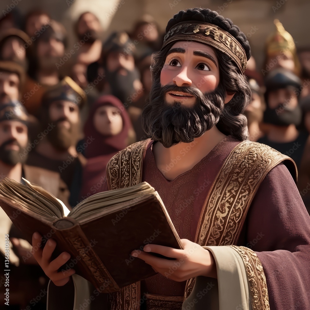 Animated young king david from the bible. king david is leading the ...