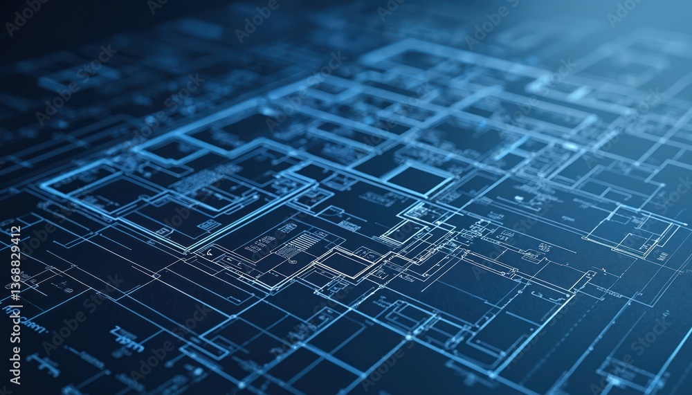 Architectural blueprint floor plan in blue. Detailed building design ...