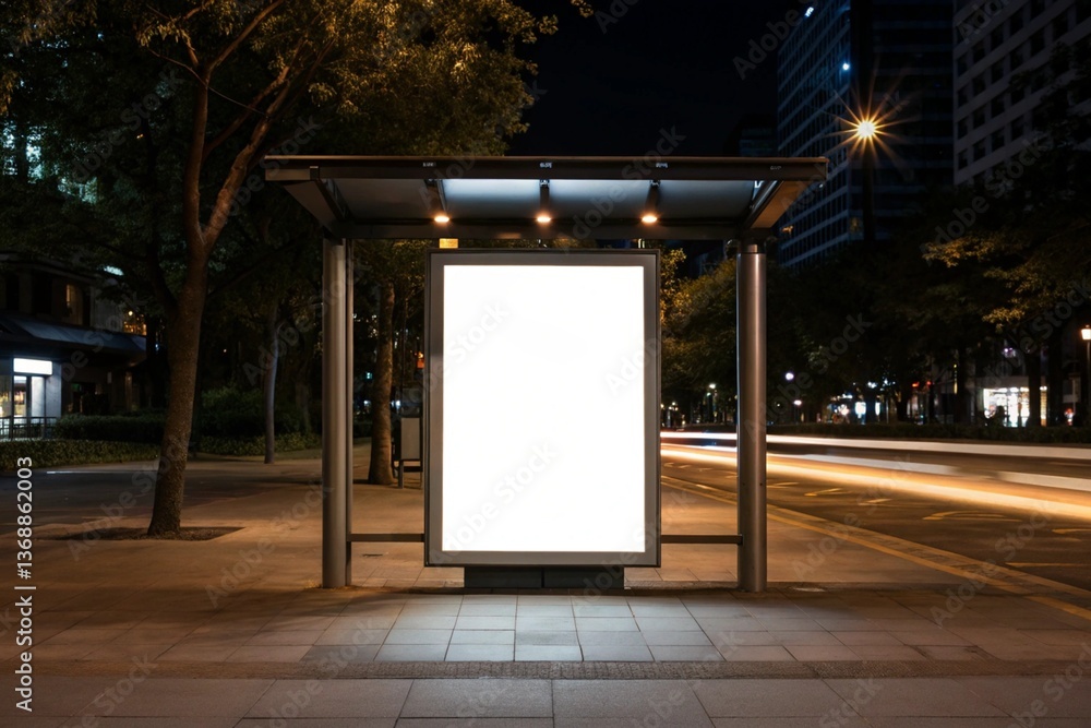 Blank Bust stop signboard for mockup, White banner advertising Stock ...