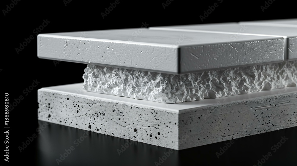 Cross-section of a multi-layered concrete slab with insulation and ...