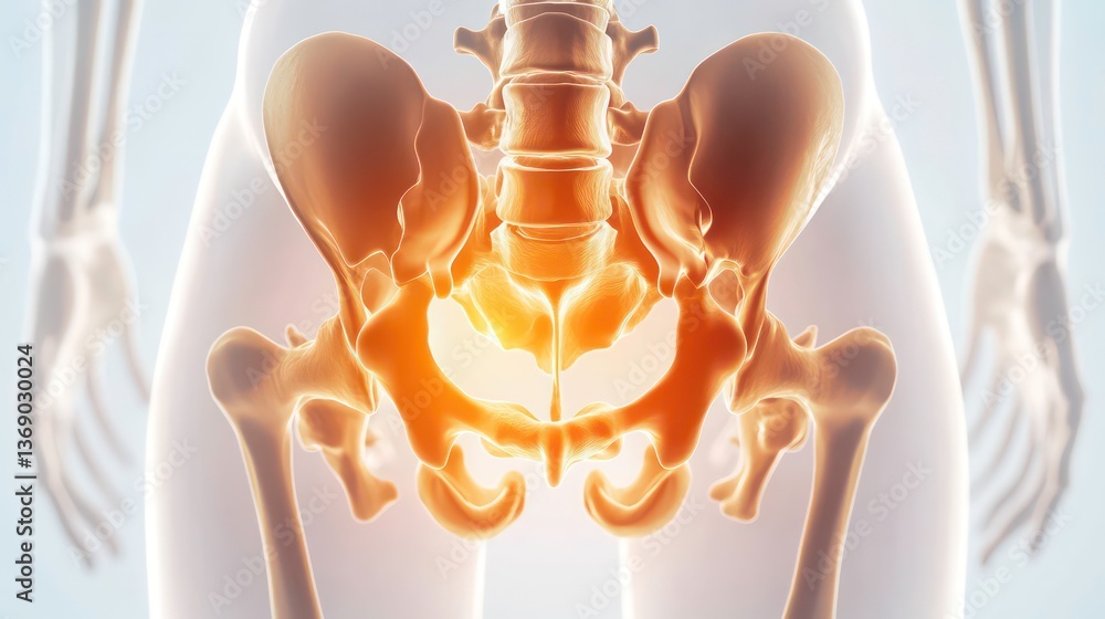 Medical illustration of female pelvis anatomy painful area. Focus on ...