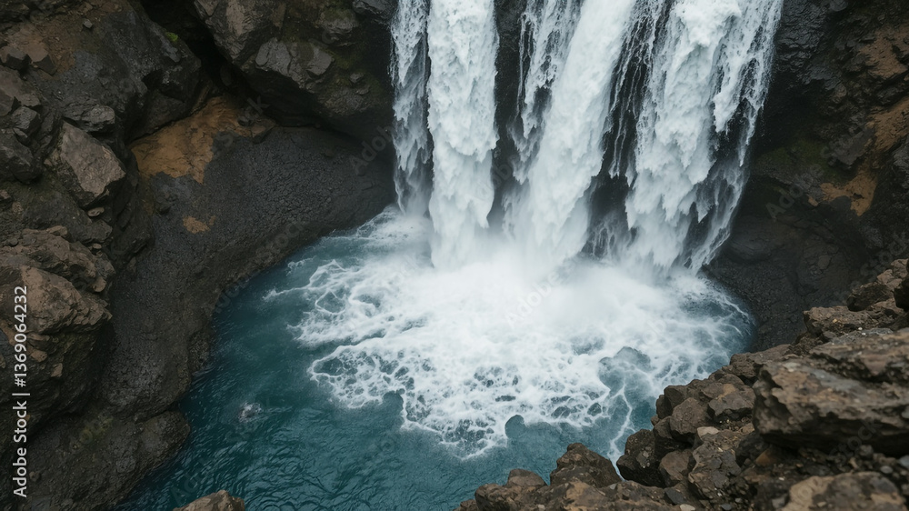 Powerful Waterfall Cascading into a Glacial Pool in a Rocky Gorge Stock ...